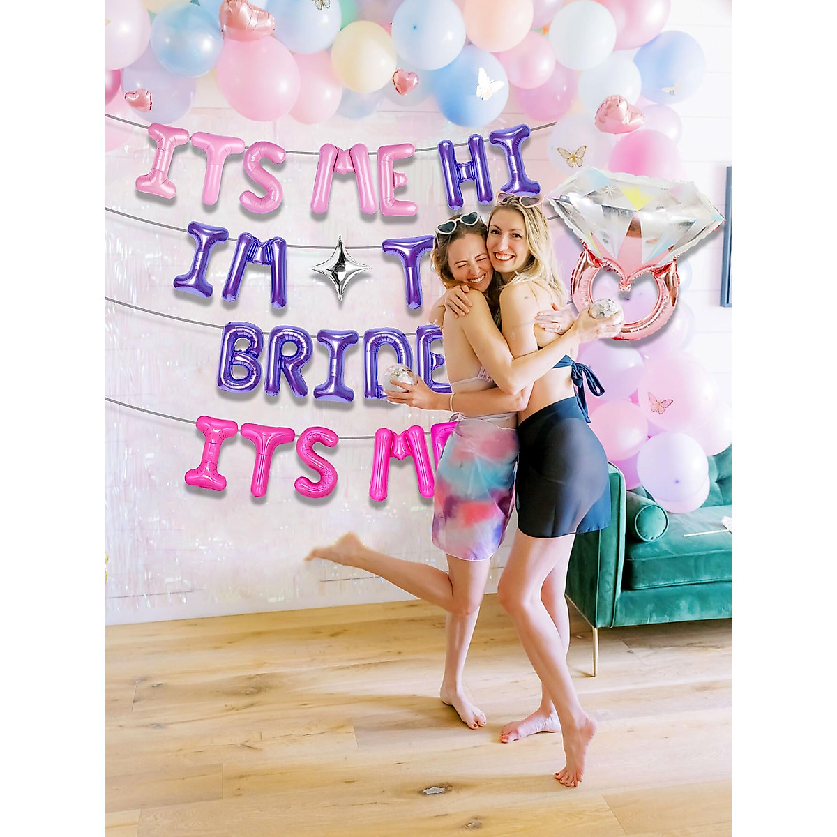 LaVenty It's Me Hi I'm The Bride It's Me Banner Balloons Iridescent Bachelorette Party Decoration Bridal Shower Party Decorations