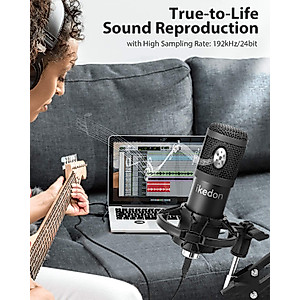 ikedon Studio USB Condenser Microphone, Professional 192kHz/24bit Cardioid Recording Microphone, Plug&Play Computer Microphone Kit with Scissor Arm, Streaming Mic for Podcasting YouTube Gaming -S663