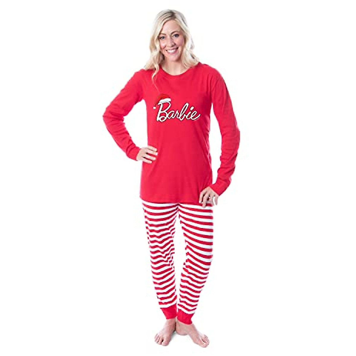 INTIMO Barbie Family Christmas Logo Santa Unisex Sleep 2 Piece Pajama Set (Adult, Small)