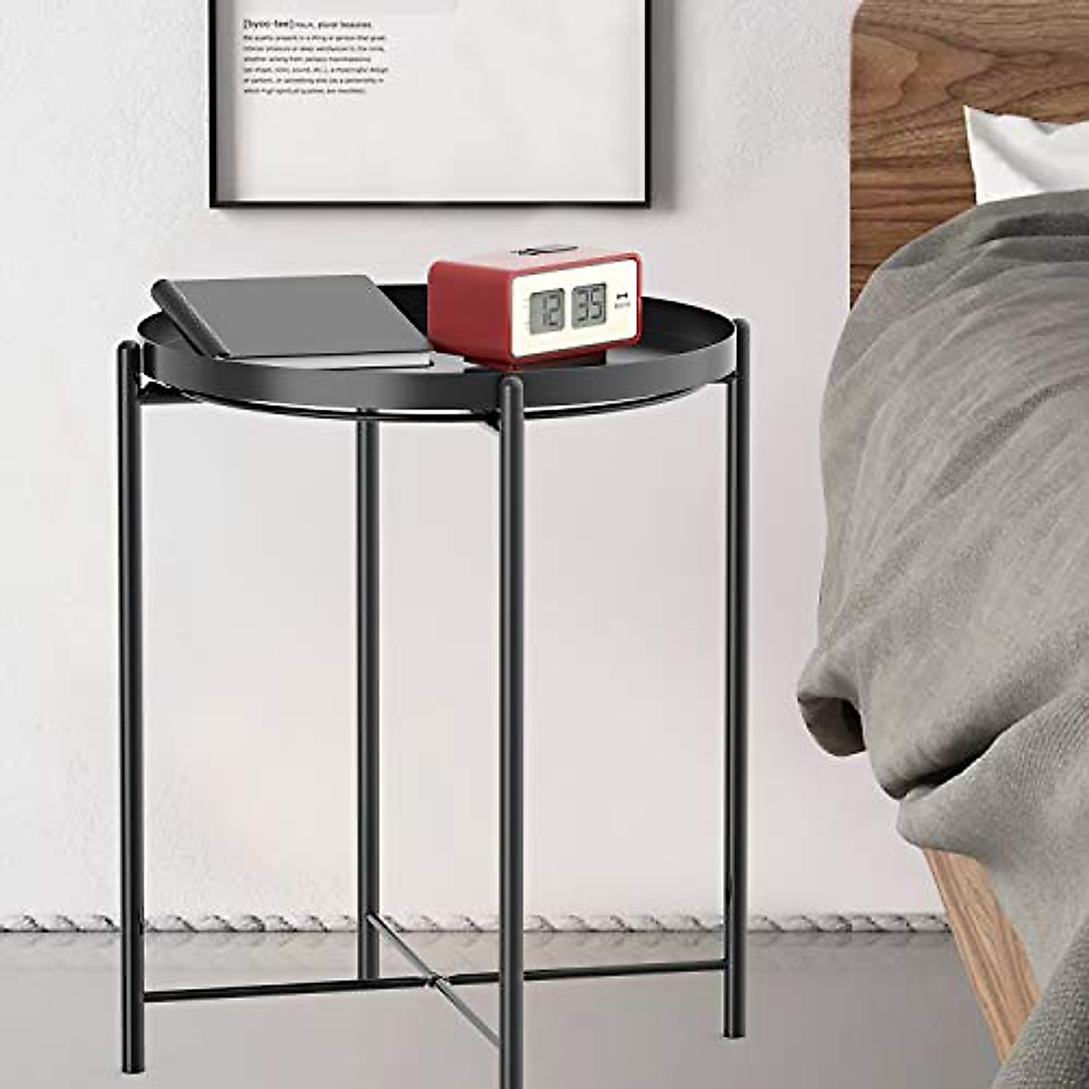 Yesker Side Table, End Table Metal Small Table Indoor Outdoor & Snack Bedside Table Sofa Side Snack Table Accent Coffee Table Living Room Bedroom Balcony 1 Layer (Black)