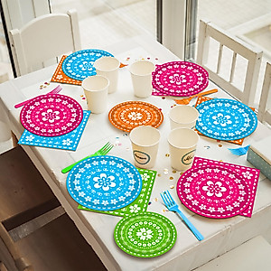 Kepeel 200Pcs Fiesta Party Plates, Mexican Cinco De Mayo Party Decorations Supplies Mexican Papel Picado Disposable Paper Plates Napkins for Taco Carnival Birthday Baby Shower Tableware, Serves 50