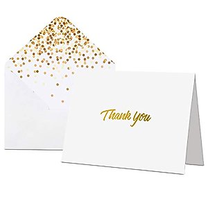 100 Thank You Cards with Envelopes - Thank You Notes, White & Gold Foil - Blank Cards with Envelopes - For Business, Wedding, Graduation, Baby/Bridal Shower, Funeral, Professional Thank You Cards Bulk