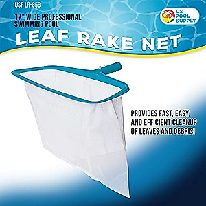 U.S. Pool Supply Professional 17" Swimming Pool Leaf Rake with Deep 13" Net Bag - Durable Fine Mesh Netting, EZ Clip Handle - Fast Cleaning, Debris Pickup Removal, Fits Standard Swimming Pool Pole