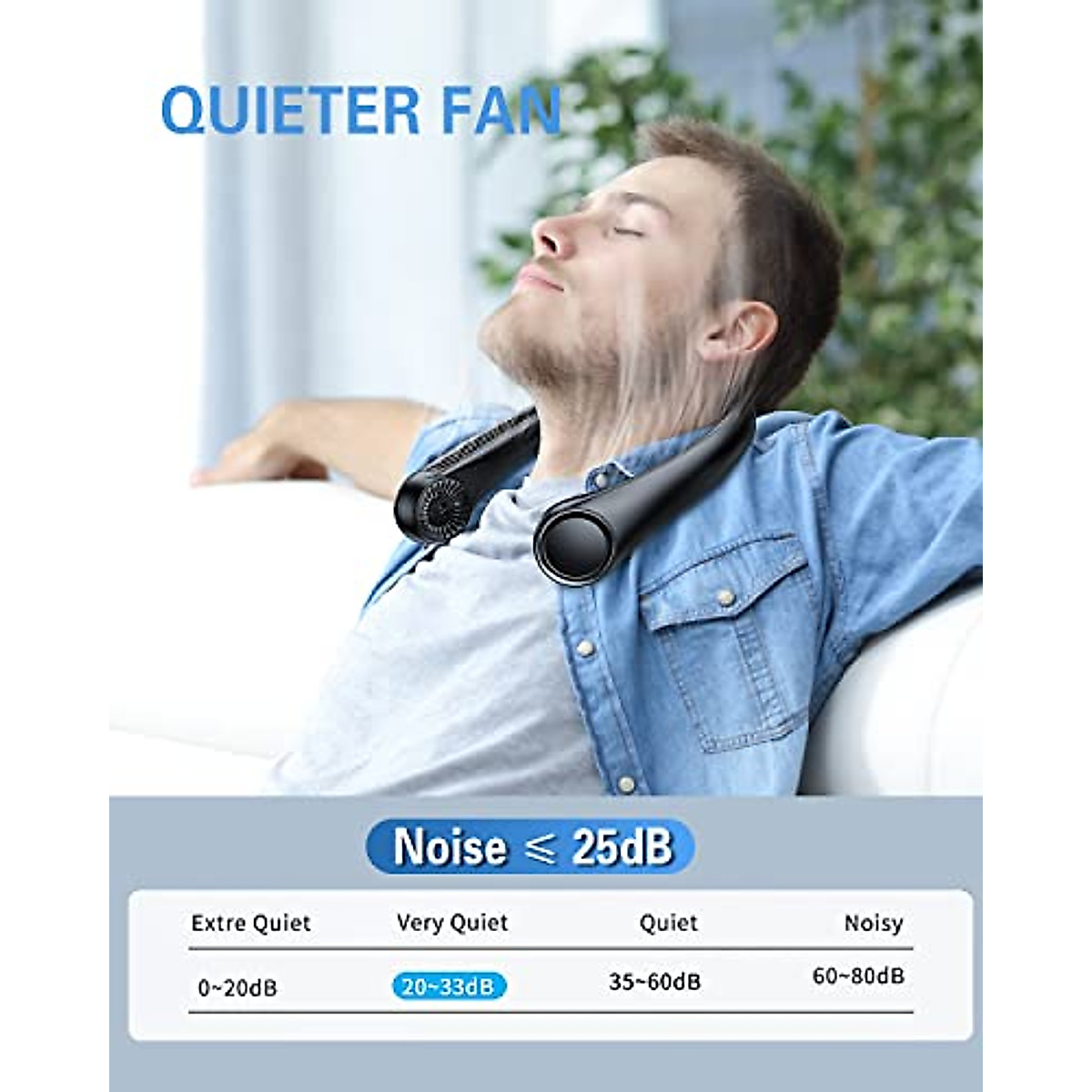 UMEIJA Neck Fan Portable Fan Personal Neck Fan USB-C Hands Free Bladeless Fan with 5000 mAh Rechargeable Battery 3 Speeds Quiet Wearable Cooling Hanging Neck Fan for Home Office Sports Travel (Black)