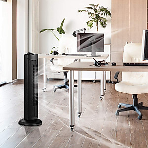 COSTWAY Tower Fan, 28-Inch Oscillating Tower Fan, Quiet Cooling Whole Room Bladeless, 3 Speed, 3 Wind Mode, Oscillating Tower Fan for Bedrooms, Living Rooms, Kitchen (Black)