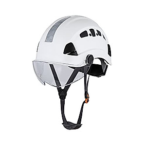 Defender Safety H1-CH Safety Helmet Hard Hat with Visor ANSI Z89.1 for Construction (White w/Visor)