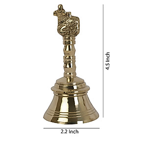 Wonderlist Handicrafts Brass Pooja Bell with Gods Sitting On Top (Nandi), 5 INCH, SE-45T