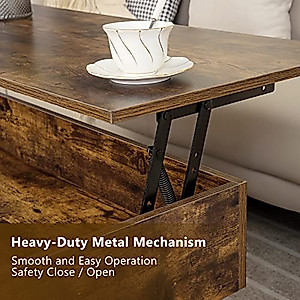 WEENFON LED Coffee Table, Smart Coffee Table with Charging Station, Lift Top, 21 Colors Change, 2 Tiers Modern Tea Table with Storage, Living Room Furniture, Rectangle Design, Rustic Brown