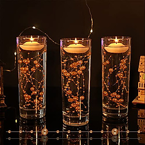 Nuanchu 50 Pieces Artificial Pearl String for Floating Candles 6 Inch Pearl String Vase Fillers Floating Candles Centerpiece for Valentine's Day Wedding Dinning Table Party (Rose Gold)