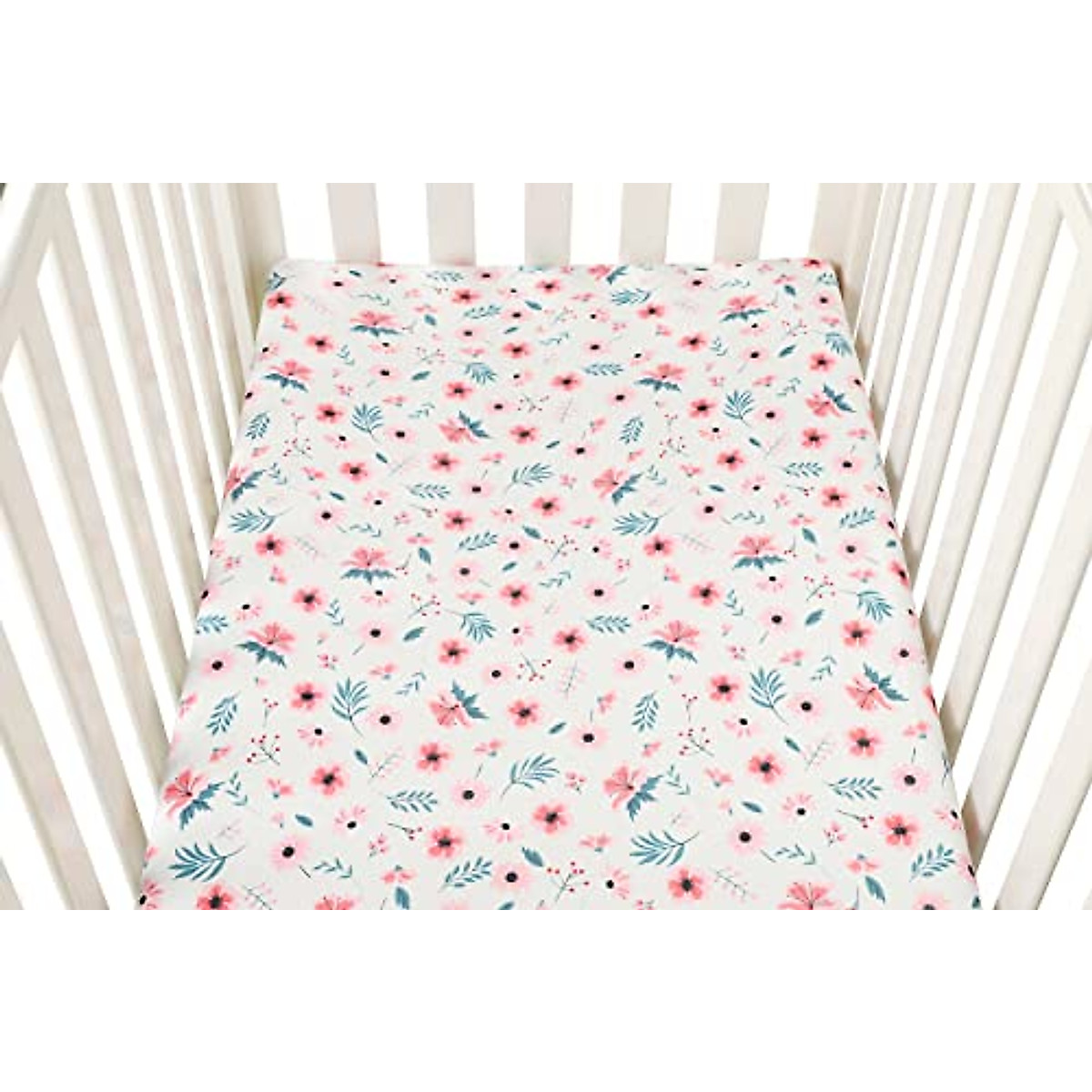 Tontukatu Bassinet Sheet Set 2 Pack Snug Fitted Cradle Fitted Sheets , Stretchy Ultra Soft , for Oval Rectangle Hourglass Bassinet Mattress , Unisex Boy Girl , Floral & Pink