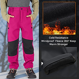 Jessie Kidden Kids Boys Girls Youth Waterproof Windproof Hiking Ski Snow Pants Elastic Waist Warm Insulated Fleece Lined Winter Pants #16010-Rose Red,4-5Years