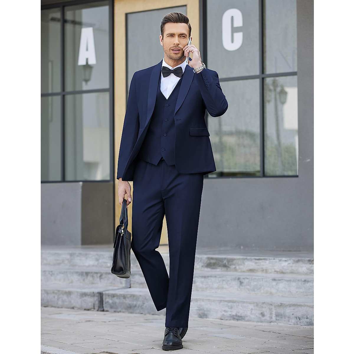 COOFANDY Mens 3-Piece Suit Slim Fit Tuxedo Set Dinner Suit Dinner Jacket Navy Blue XXL