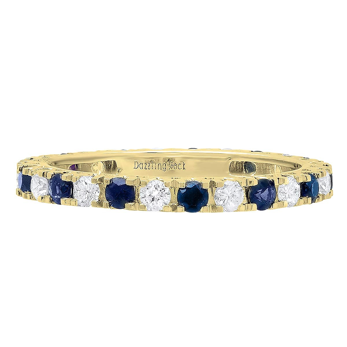 Dazzlingrock Collection 2.3mm Each Alternate Round Blue Sapphire & White Diamond Eternity Wedding Anniversary Ring Band for Her in 14K Yellow Gold Size 8