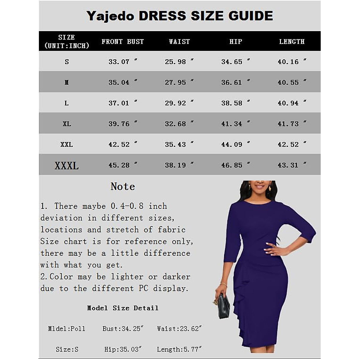 Purple Dress Women Summer Party 3/4 Sleeve Ruffle Peplum Work Midi Pencil Dress(Purple Large)