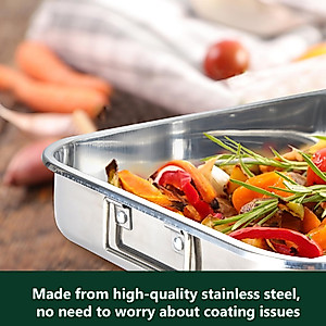 Stainless Steel Roaster with Flat Rack & Parchment Paper, 16.2 x 12.2 x 3 inches - Ideal Roasting Pan for Whole Turkey, Roasts, or Multiple Sides
