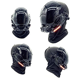 SUIZU Cyberpunk mask for Men, Halloween mask, Cosplay mask, Perfect for parties, music festival accessories, punk masks with lights. Rainproof, anti-fog lenses.Adjustable elastic band design, suitable for any adult.
