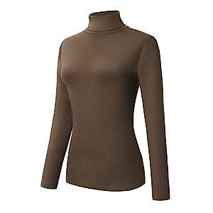 Urban CoCo Women's Turtleneck Slim Fitted Long Sleeve Sweatshirt Active Base Layer Tops Shirts (XL, Coffee)