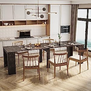 Pvillez Extendable Dining Table, 118.5" Modern Rectangular Extendable Table, Wooden Kitchen Table Dining Room Table, Long Desk Table Large Console Table Office Table for 6 8 10 12 People (Marble)