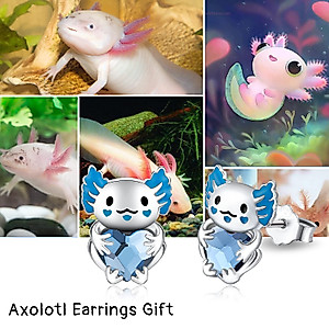 Axolotl Earrings Sterling Silver Sea Creature Stud Earrings Hypoallergenic Cute Earrings with Blue Crystal Kawaii Jewelry Gifts for Women Daughter
