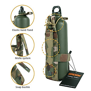 EXCELLENT ELITE SPANKER Tactical Military Portable Belt Bottle Holder Pouch Molle Adjust EDC Water Bottle Carrier for Hunting Walking Running Traveling (Multicam)