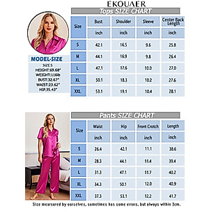 Ekouaer Womens Silk Satin Pajama Sets 2 Piece Pjs Button Down Sleepwear Wide Leg Long Pants Loungewear with Pockets White