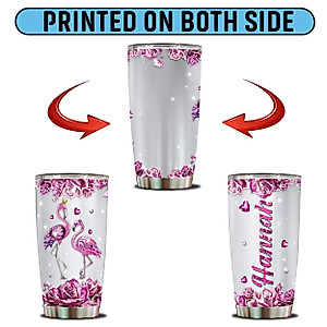 WONWIX Personalized Pink Flamingo Gifts For Women Adults Water Bottles Coffee Drinking Cup Teacher Kids Gift Jewelry Birthday Christmas Valentine 20oz Stainless Steel Tumblers With Lids