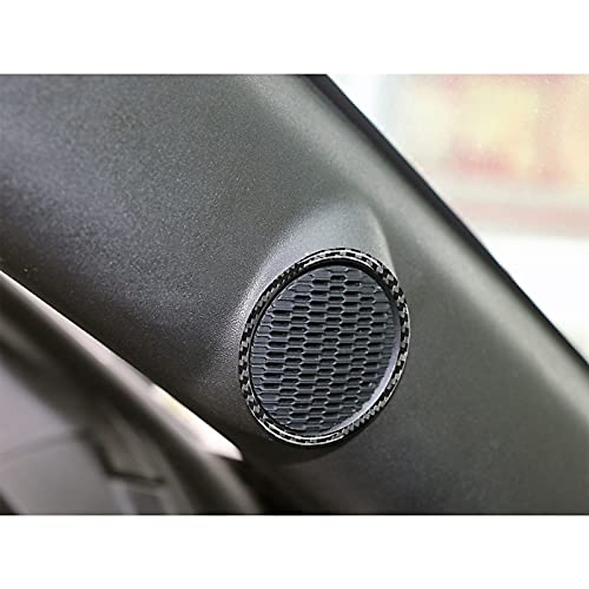 BLAKAYA Compatible with Sticker Carbon Fiber A-Pillar Speaker Cover Door Audio Loudspeaker Ring Trim Cover Accessories for Ford Mustang 2015 2016 2017 2018 2019 2020 (2PC Black）