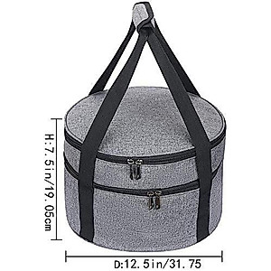Casserole Carrier,Pie Carrier, Insulated Casserole Carriers Bag Case with Handle,2 Compartments Insulated lunch bag Food Carrier Hot Plate Salad Bowl Holder For Picnic Potluck Trip Holiday.Grey 12.5”