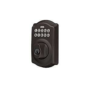 Schlage BE365 V CAM 716 Camelot Keypad Deadbolt, Electronic Keyless Entry Lock, Aged Bronze