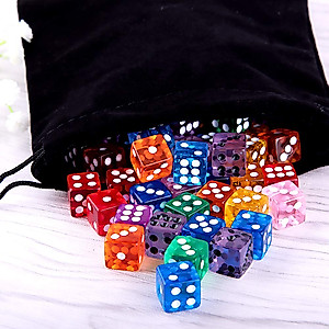 AUSTOR 100 Pieces Dice 12mm Game Dice Set 6 Sided Dice Translucent Colors Square Corner Dices Set for Tenzi, Farkle, Yahtzee, Bunco or Teaching Math with a Velvet Drawstring Bag