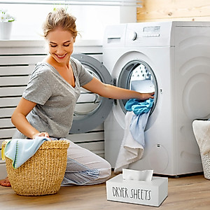 Dryer Sheet Holder Dispenser Container Dryer Sheet Storage Box for Laundry Room Decor Light Luxury Style Fabric Softener Dispenser for Organizing Decorations (White,Wood)