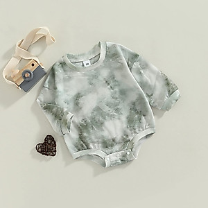 Endorothii Infant Baby Boy Girl Fall Clothes Tie Dye Sweatshirt Romper Oversized Crewneck Bodysuit Long Sleeve Outfit (Green Tie Dye, 6-12 Months)