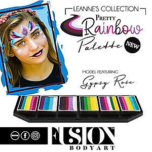 Fusion Body Art Pro Quality Professional Face Painting Palette - Leanne's Pretty Rainbow | Hypoallergenic Safe & Non-Toxic - Perfect for Full Face Designs and Cheek Art | US FDA and EU compliant
