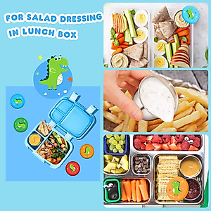 MAIGOZON Kids Salad Dressing Containers To Go, 1.7 oz Small Condiment Containers with Dinosaurs Leakproof Silicone Lids, Reusable Stainless Steel Sauce Dip Cup for Kids Boys Lunch Bento Box, 4PCS