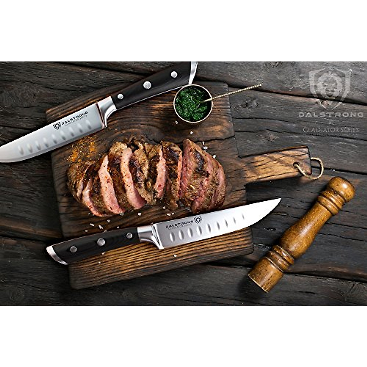 Dalstrong Gladiator Elite Series Forged High Carbon German Steel Steak 4-Piece Kitchen Knife Set with Black G10 Handle, 5 Inches, Sheaths Included