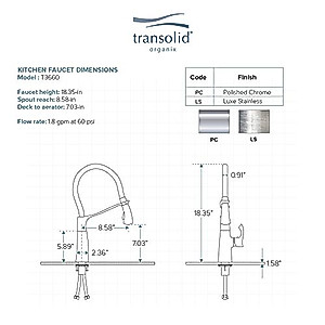Transolid T3660-LS Organix Pull-Out Kitchen Faucet, Luxe Stainless