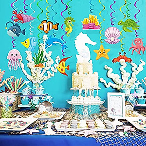 Sea Animals Life Hanging Swirls 30 Pack Foil Ceiling Hanging Swirls Streams Banner Garland Decor for Kids Under The Sea Mermaid Baby Shower Celebrating Events Birthday Party Supplies Room Wall Decor