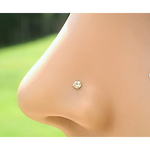 PiercingPoint 1.5mm Round Cz Stone 14K Yellow Gold 20 Gauge L Shape Nose Stud- Tiny Nose Ring- L Shaped Nose Ring- 14K Gold Nose Stud- Dainty Nose Stud- Thin Nose Ring