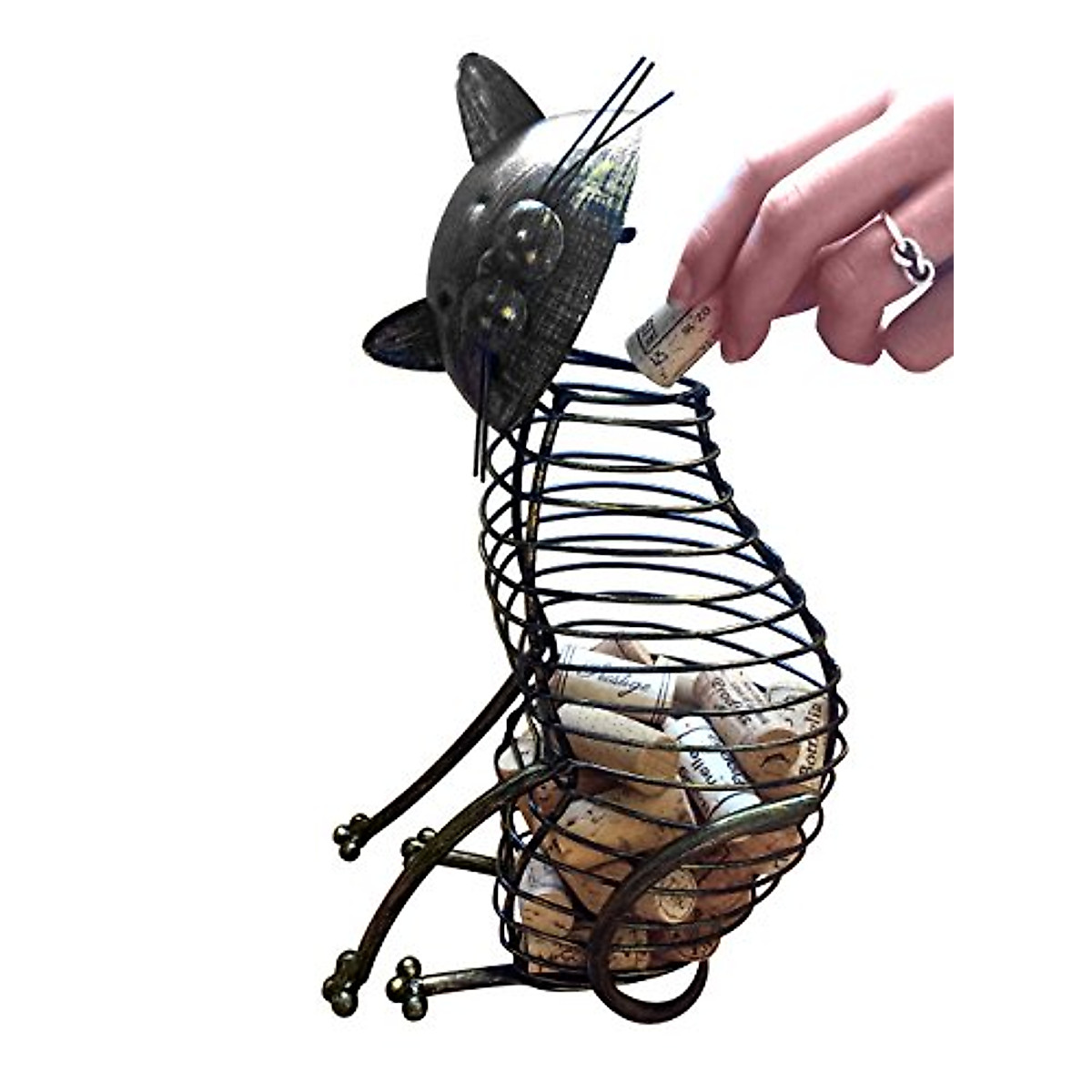 Wine Cork Holder - A Decorative Wine Cork Holder Wine Barrel in The Shape of a Elegant Metal Cat - for cat and Wine Lovers! Great for Wine Corks
