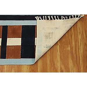 Casavani Indian Handmade Cotton Carpet Geometric Black & Multicolor Area Dhurrie Best Uses For Home/Office 4x8 Feet Rugs for Bedroom,Living Room,Kids Room,Hallway Enterway,Kitchen 8x8 Feet Square