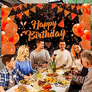 Orange Birthday Banner Decorations Large Orange Black Happy Birthday Banner Backdrop Orange Birthday Sign Photo Booth Background for Women Men Birthday Party Supplies 71x43Inch