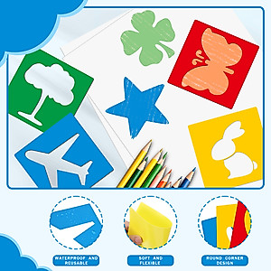 LA QUEENIE 24 Pieces Stencils for Kids,Large Drawing Stencils Chalk Stencils,8 Inches Washable Shape Template Stencils Kit for Kids Crafts,Painting Drawing,School Projects