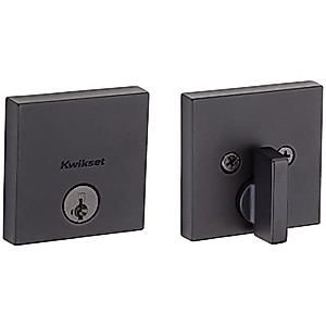 Kwikset Downtown 92580-030, Deadbolt Door Lock, Single Cylinder, Square Low Profile with SmartKey Re-key Security, Matte Black