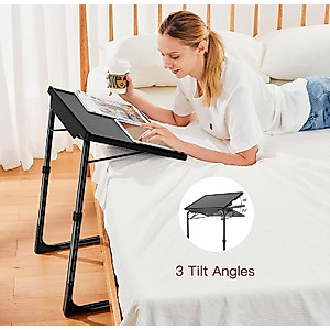 Totnz TV Tray Table, Folding TV Dinner Table Comfortable Folding Table with 3 Tilt Angle Adjustments for Eating Snack Food, Stowaway Laptop Stand,Black