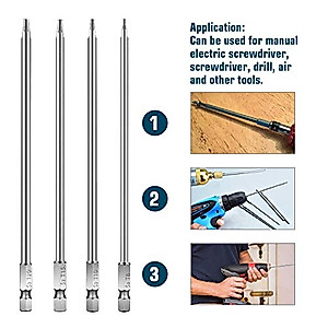 Rocaris 10pcs 6 In T8 - T40 Security Torx Bit Set - Torx Star Drive Security Screws - S2 Steel, 1/4 Inch Hex Shank - Fit All Standard Bit Holders Air and Power Tools