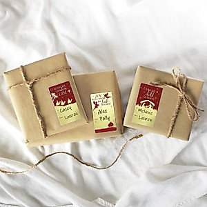 Red and Gold Christmas Gift Tags, Self-Adhesive Stickers – 75 Labels, Peel and Stick Christmas Gift Tags, Metallic Gold Gift Wrap Tags