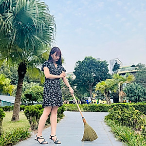 BMart Home Vietnamese Broom Long Handle, Indoor and Outdoor Broom to Sweep & Clean Floors, Sturdy Wooden Handle for Strength & Durability, Decoration Idea, Wedding Broom - 9.84'' Width, 47.44" Length