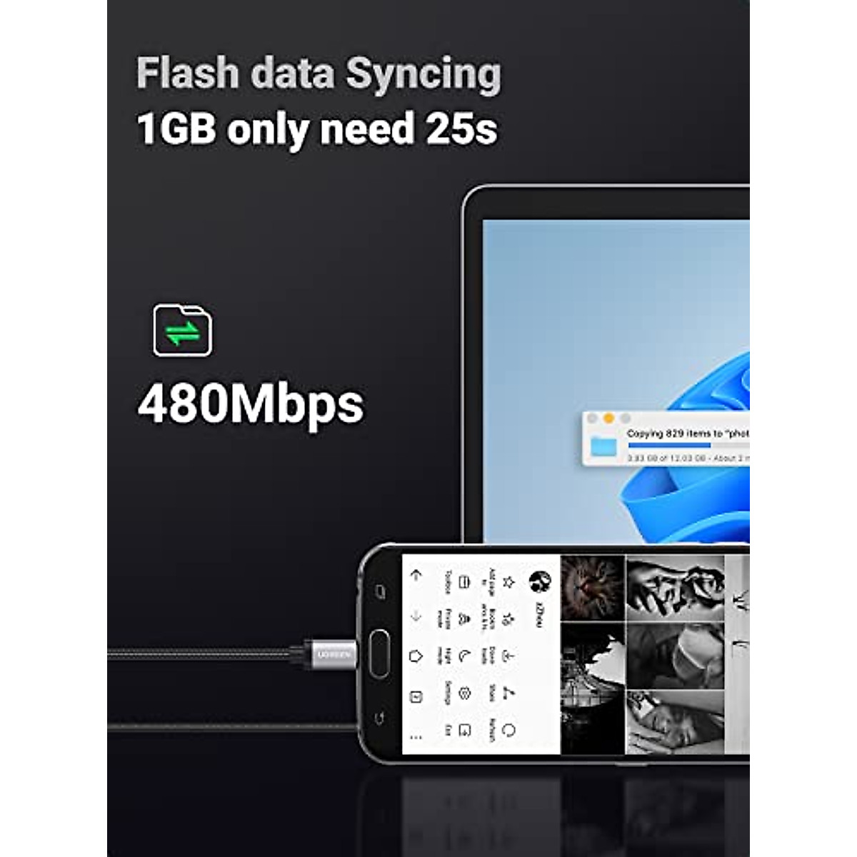 UGREEN Micro USB Cable, 1.5FT High Speed Fast Charging USB Cable, Nylon Braided Durable Android Phone Charger Cord, Compatible with Samsung Galaxy S7 S6 Note LG V10 Tablet PS4 MP3