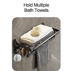 Bathroom Towel Rack, Foldable Towel Racks for Bathroom with 5 Sliding Towel Hooks, Drilling/Adhesive Towel Rack Wall Mounted for Rental/Restroom/Bedroom, Upgrade Wall Anchors, Rustproof, 24in