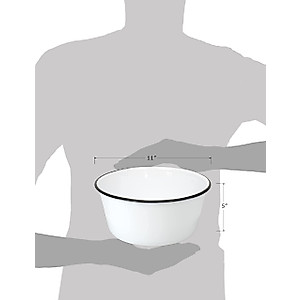 Red Co. Set of 2 Extra Large Enamelware Metal Classic 4 Quart Mixing & Serving Popcorn Bowls, White/Black Rim